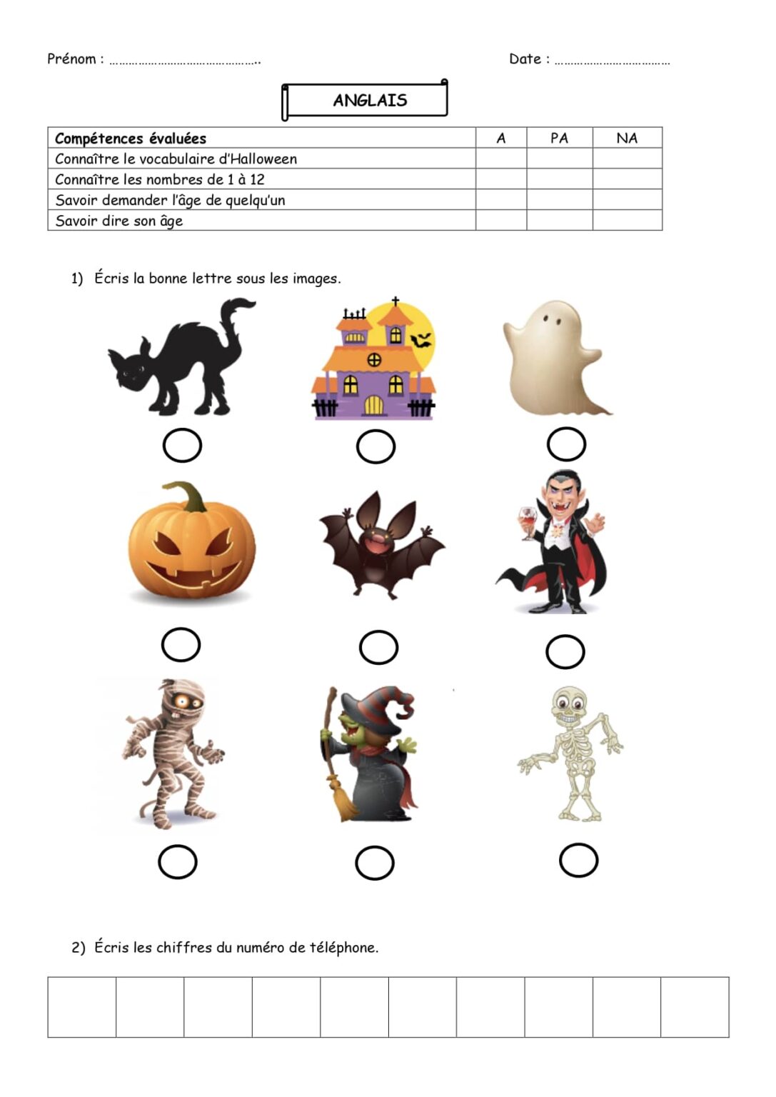 Evaluation anglais CE1 et CE2 | Maîtresse aux Lunettes