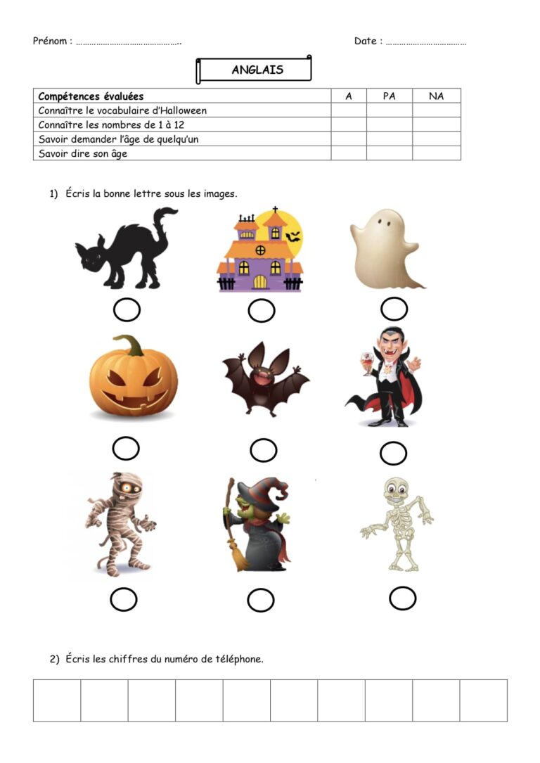 Evaluation anglais CE1 et CE2 | Maîtresse aux Lunettes